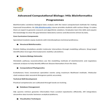Advanced Computational Biology MSc Bioinformatics Programmes.docx
