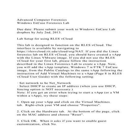 Advanced Computer ForensicsWindows EnCase Forensics LabDue d.docx