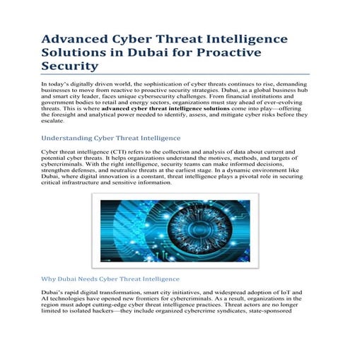 Advanced Cyber Threat Intelligence Solutions in Dubai for Proactive Security | PDF
