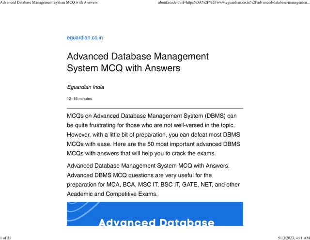 Advanced Database Management System MCQ with Answers_071802.pdf Advanced Database Management System MCQ with Answers_071802.pdf