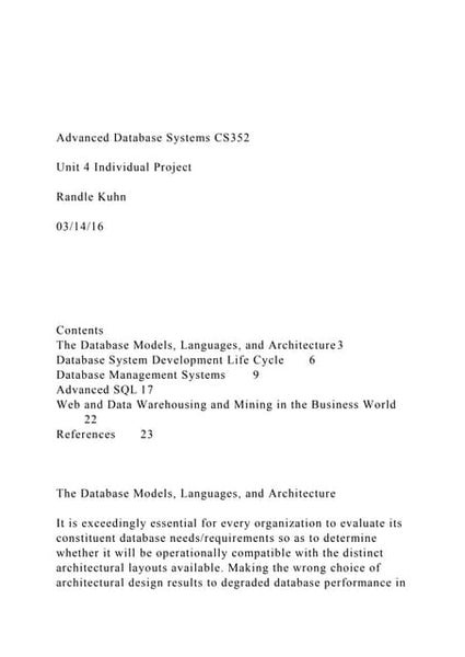 Advanced Database Systems Cs352unit 2 Individual Projectdocx