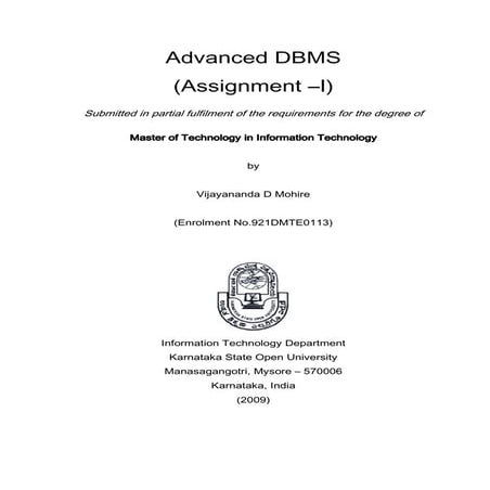 M.Tech : Advanced DBMS Assignment I | PDF
