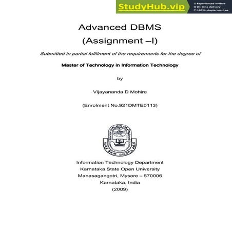Advanced DBMS Assign I | PDF