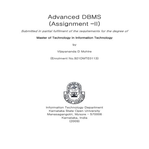 MTech - Advanced_DBMS_Assignment | PDF