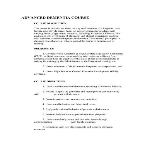 Advanced dementia course | DOC