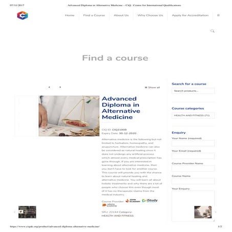 Advanced diploma in alternative medicine – CIQ | PDF
