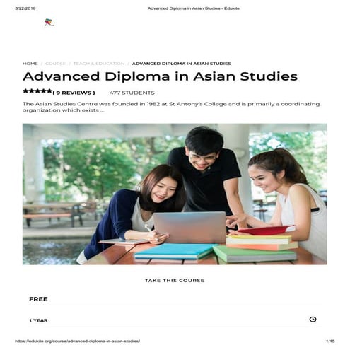 Advanced Diploma in Asian Studies - Edukite | PDF