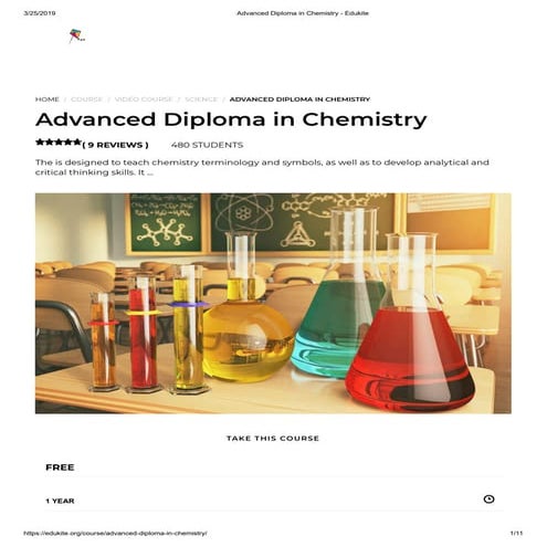 Advanced Diploma in Chemistry - Edukite | PDF