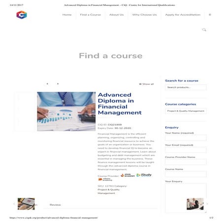 Advanced diploma in financial management – CIQ | PDF