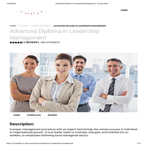 Advanced Diploma in Leadership Management - Course Gate | PDF