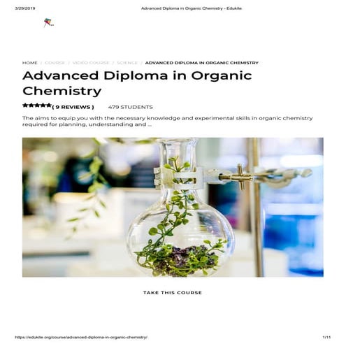 Advanced Diploma in Organic Chemistry - Edukite | PDF