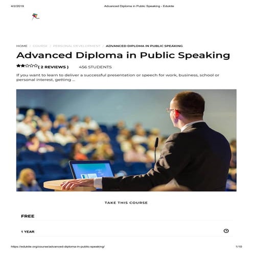Advanced Diploma in Public Speaking - Edukite | PDF | Postgraduate Education | College Education