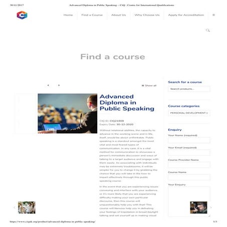 Advanced Diploma in Public Speaking – Centre for International Qualifications (CIQ) | PDF