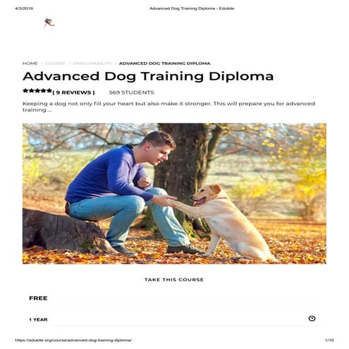 Advanced Dog Training Diploma - Edukite | PDF