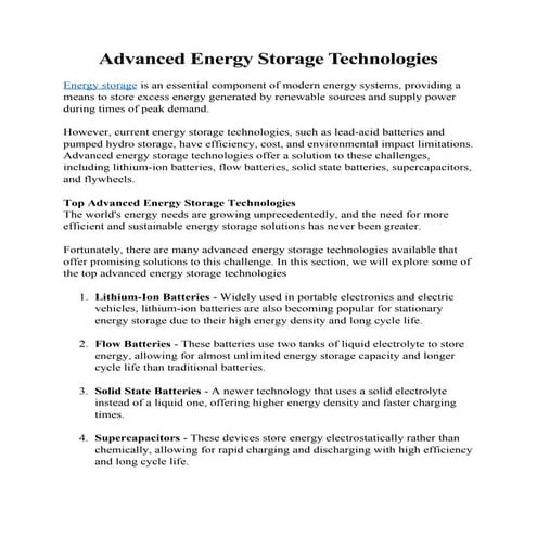 Modern Energy Systems - Advanced Energy Storage Technologies | PDF