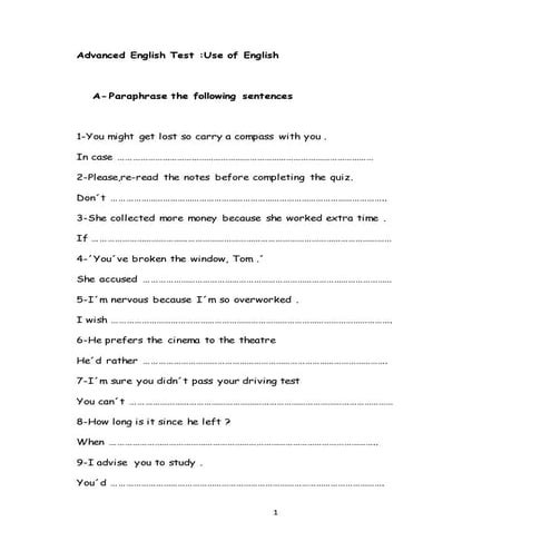 Advanced English Test : Use of English | DOCX