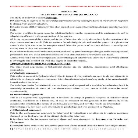 Advanced level behavior notes 2021 | DOCX