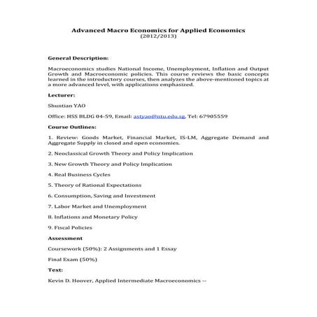 Advanced macro economics for applied economics | PDF