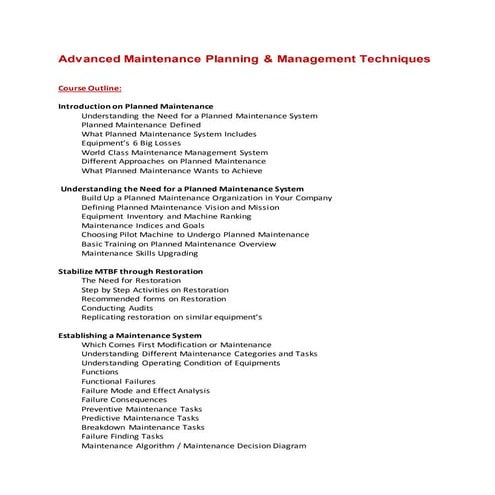 Advanced maintenance planning | PDF