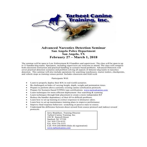 Advanced Narcotics Detection Seminar San Angelo TX February 27 - March ...