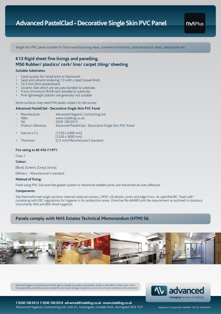 Polarex Pastel Hygienic PVC Wall Cladding Specification Sheet | PDF