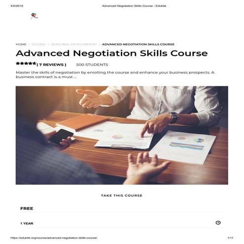 Advanced Negotiation Skills Course - Edukite | PDF