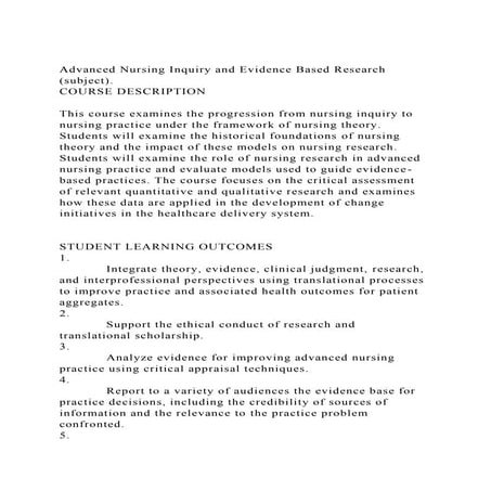 Advanced Nursing Inquiry and Evidence Based Research (subject).C.docx