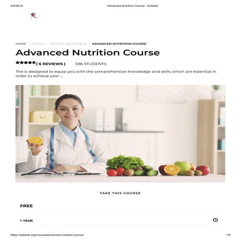 Advanced Nutrition Course - Edukite | PDF