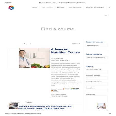 Advanced Nutrition Course - Edukite | PDF