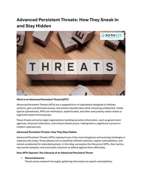 Understanding And Defending Against Advanced Persistent Threats Apt Pptx Pptx