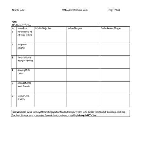 Advanced portfolio progress sheet 11 june | DOCX