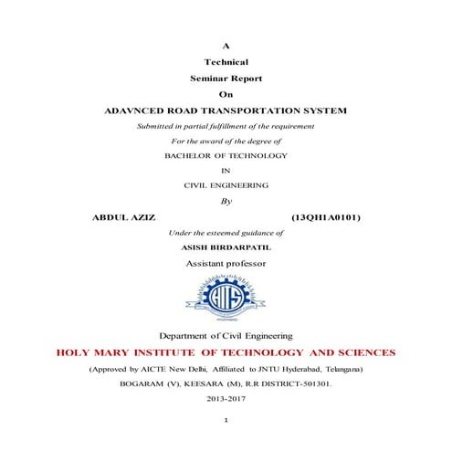 Advanced road transporlation system report | PDF