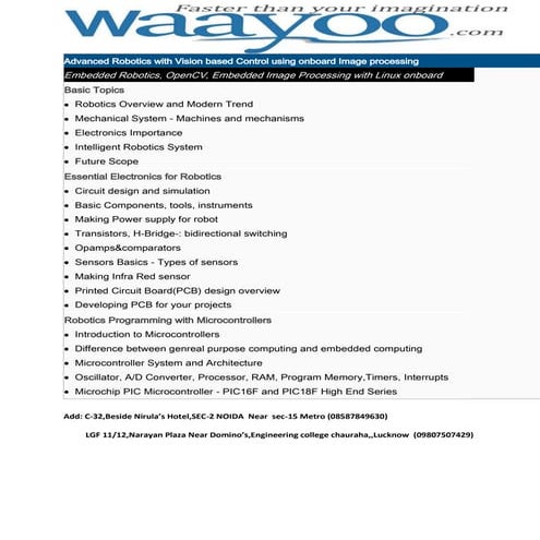 Advanced Robotics With Vision Based Control Using Onboard Image Processing In