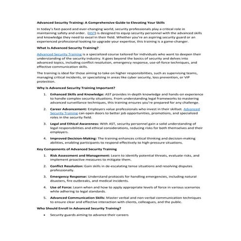 Advanced Security Training A Comprehensive Guide to Elevating Your ...