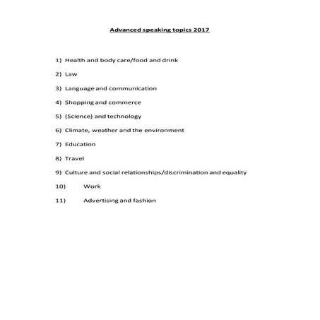 Advanced speaking topics 2017 | PDF