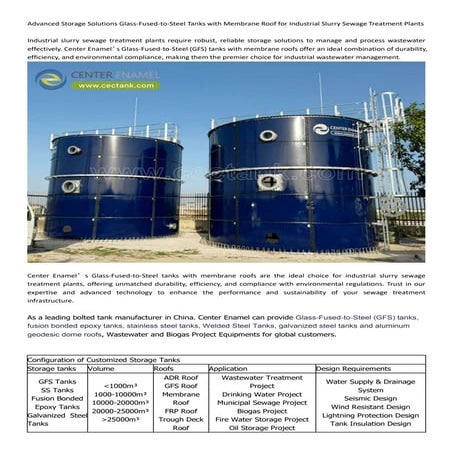Advanced Storage Solutions Glass-Fused-to-Steel Tanks with Membrane ...