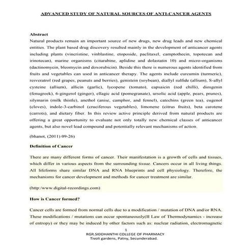 Advanced study of natural sources of anti-cancer | DOCX