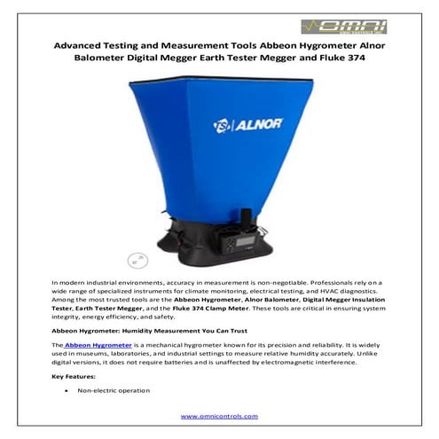 Advanced Testing and Measurement Tools Abbeon Hygrometer Alnor ...