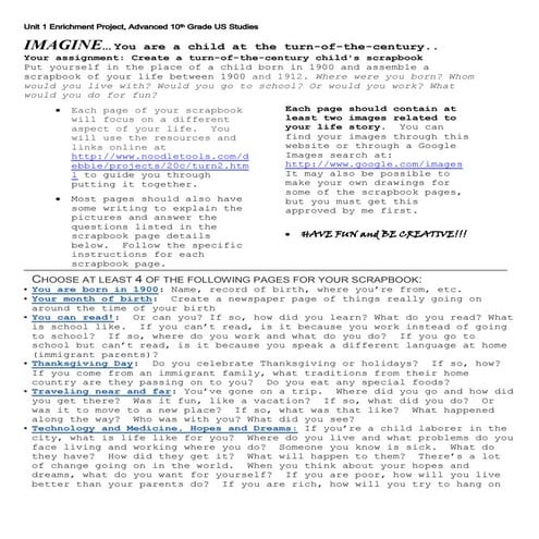 Advanced unit 1 enrichment instructions | DOCX
