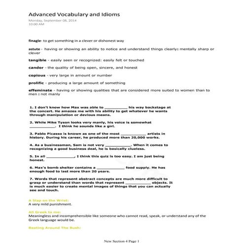 Advanced vocabulary and idioms | PDF