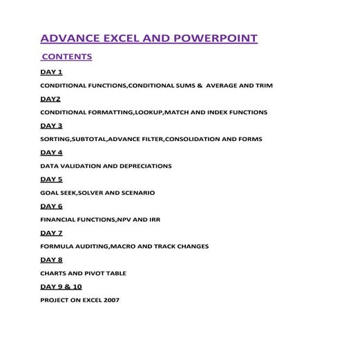 Advance excel and powerpoint contents | PDF