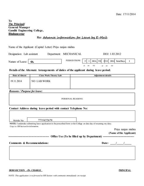 Leave application | PDF