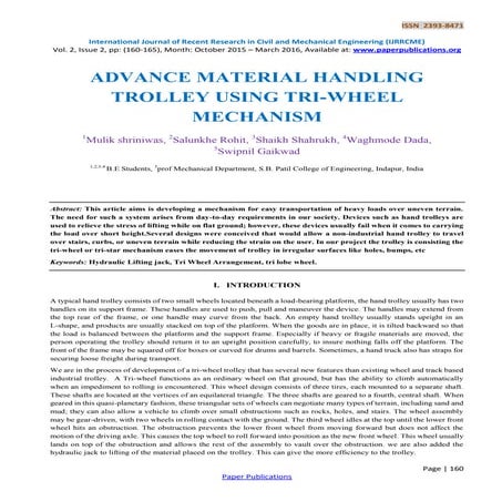 ADVANCE MATERIAL HANDLING TROLLEY USING TRI-WHEEL MECHANISM | PDF