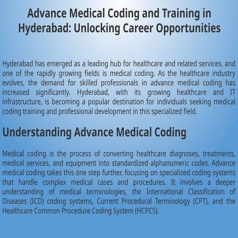 Advance Medical Coding and Training in Hyderabad: Unlocking Career ...