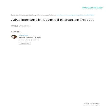 Advancement in neem oil extraction process | PDF