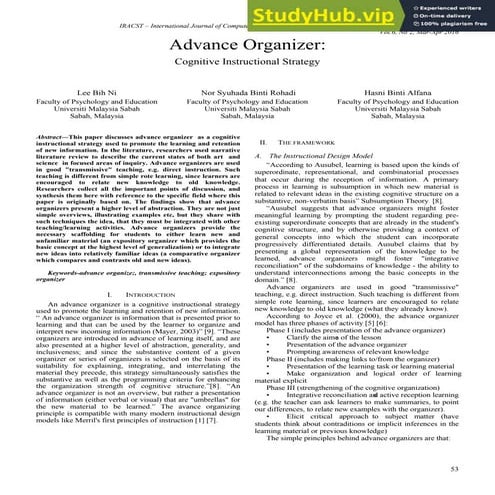 Advance Organizer Cognitive Instructional Strategy | PDF