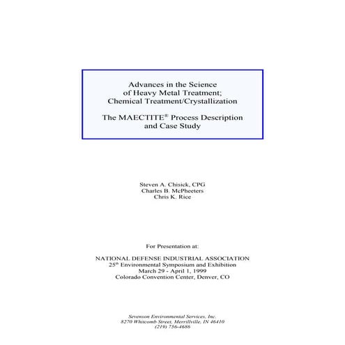 Advances in Heavy Metal Fixation, Chemical Treatment/Crystallization ...