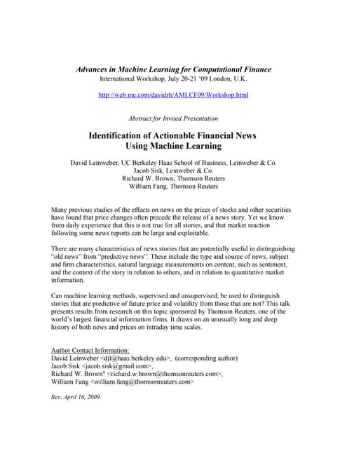 Advances in Machine Learning for Computational Finance | PDF Advances in Machine Learning for Computational Finance | PDF