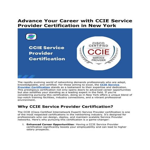 Advance Your Career with CCIE Service Provider Certification in New ...