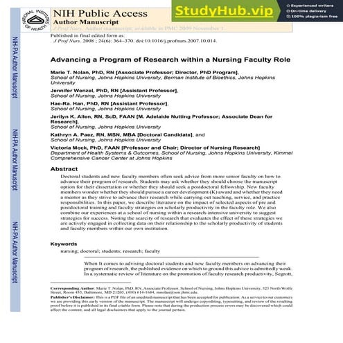 Advancing A Program Of Research Within A Nursing Faculty Role | PDF